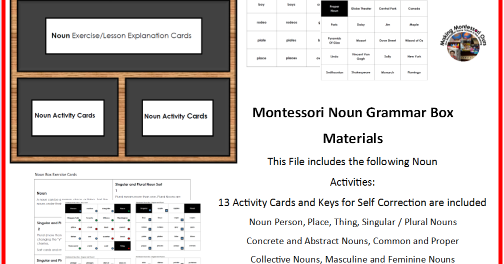 "Making Montessori Ours": Montessori Grammar Box - Noun Printables