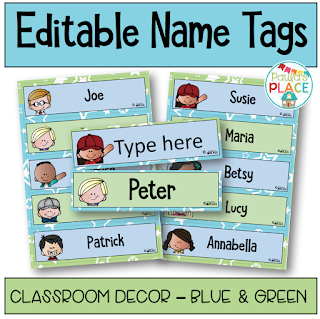 Paula's Place Teaching Resources: Editable Name Tags - Blue and Green ...