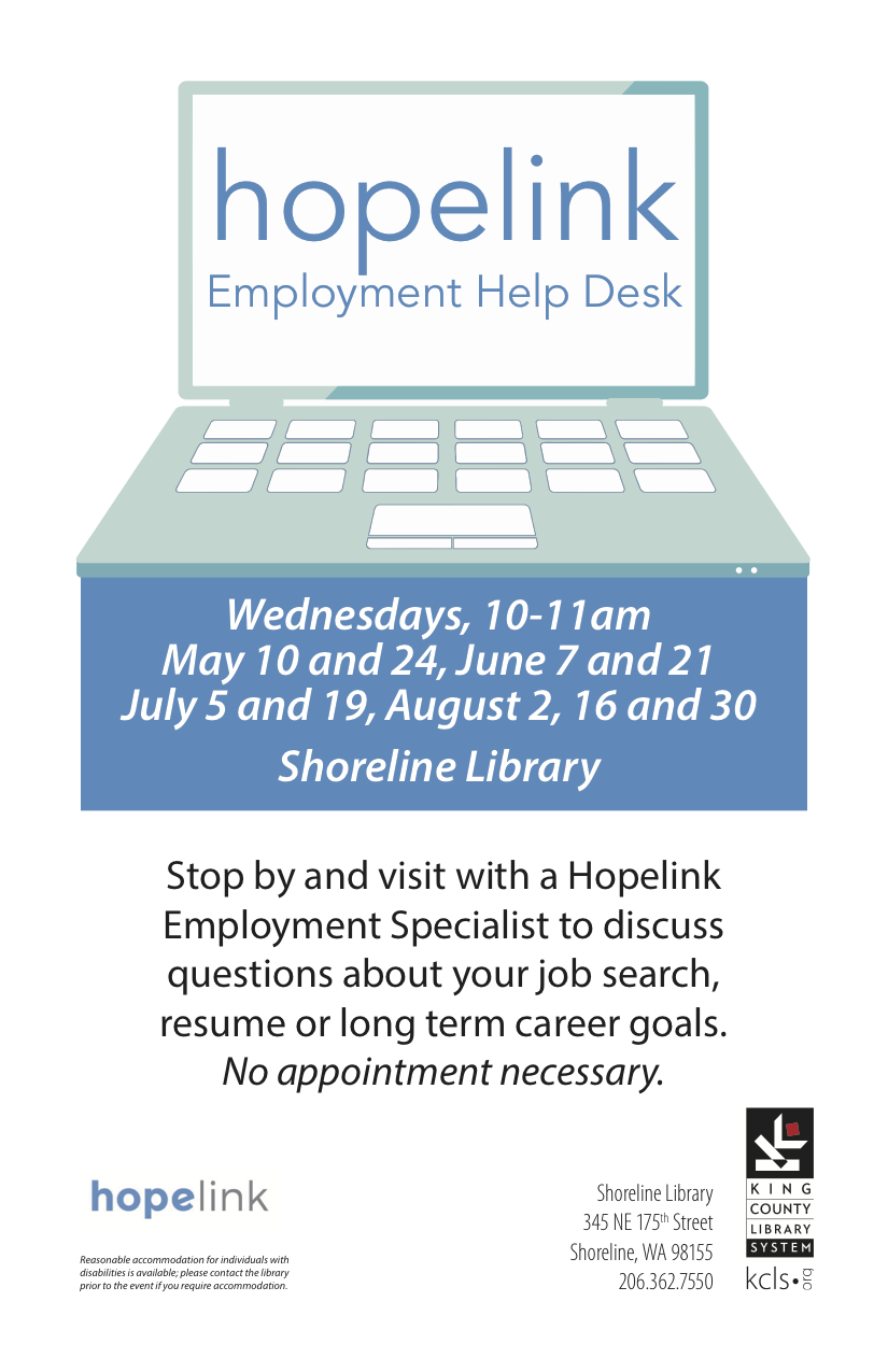 Shoreline Area News: Hopelink employment help desk at Shoreline Library