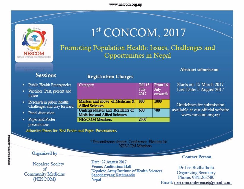 Conference Info: Conference of Community Medicine CONCOM 2017 (August 26 & 27, 2017)