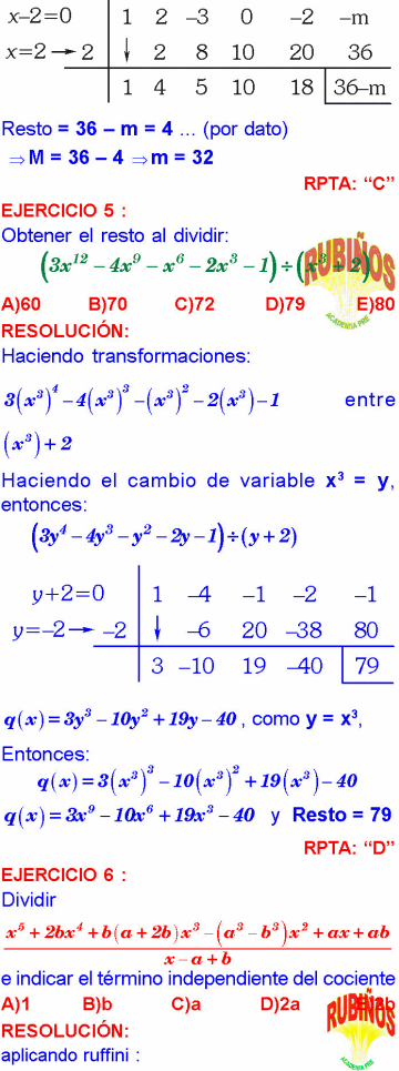 MÉTODO DE RUFFINI EJERCICIOS RESUELTOS ( DIVISIÓN DE POLINOMIOS ) PDF