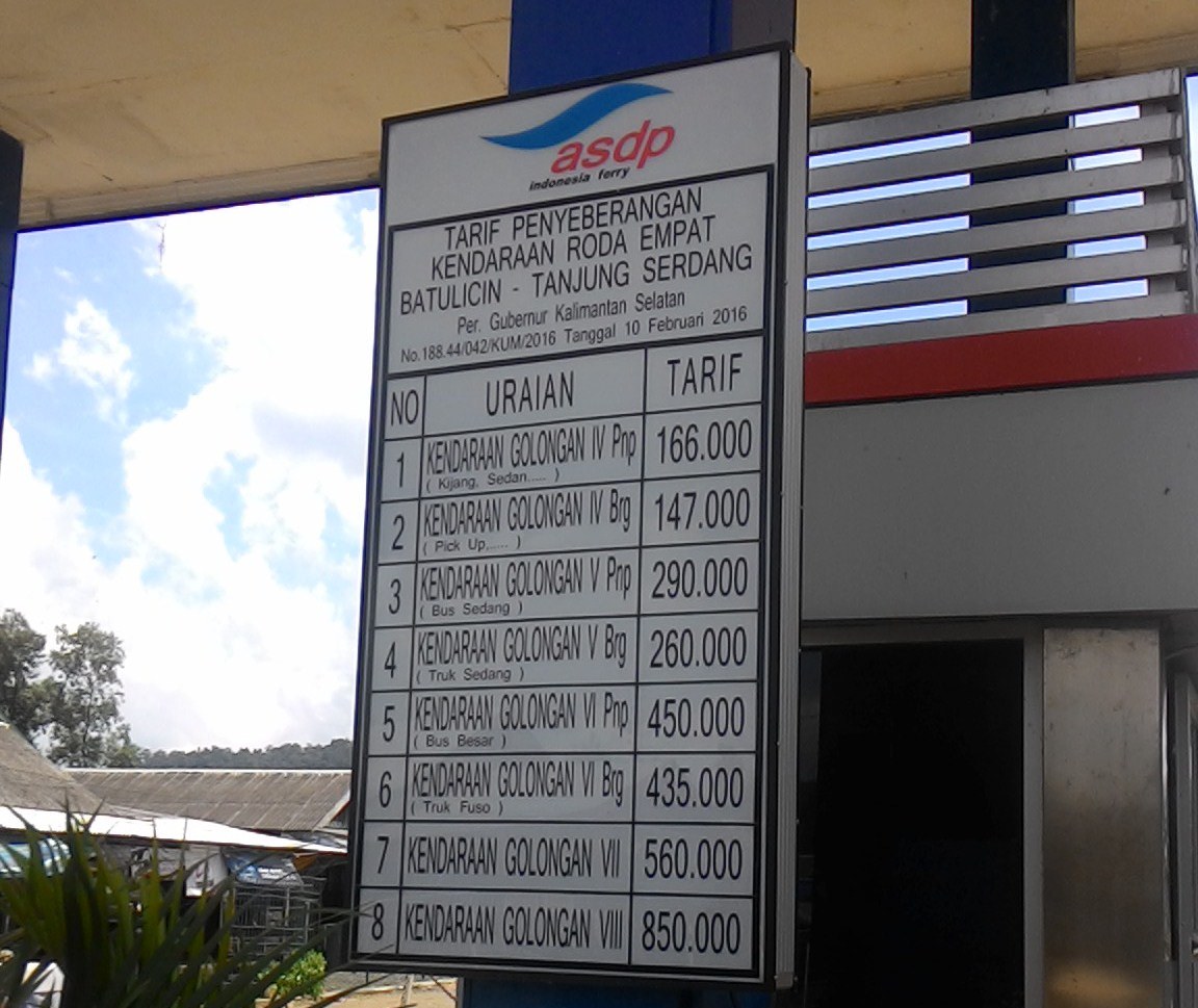Tarif Penyeberangan Pelabuhan Ferry ASDP Batulicin - Tanjung Serdang ...