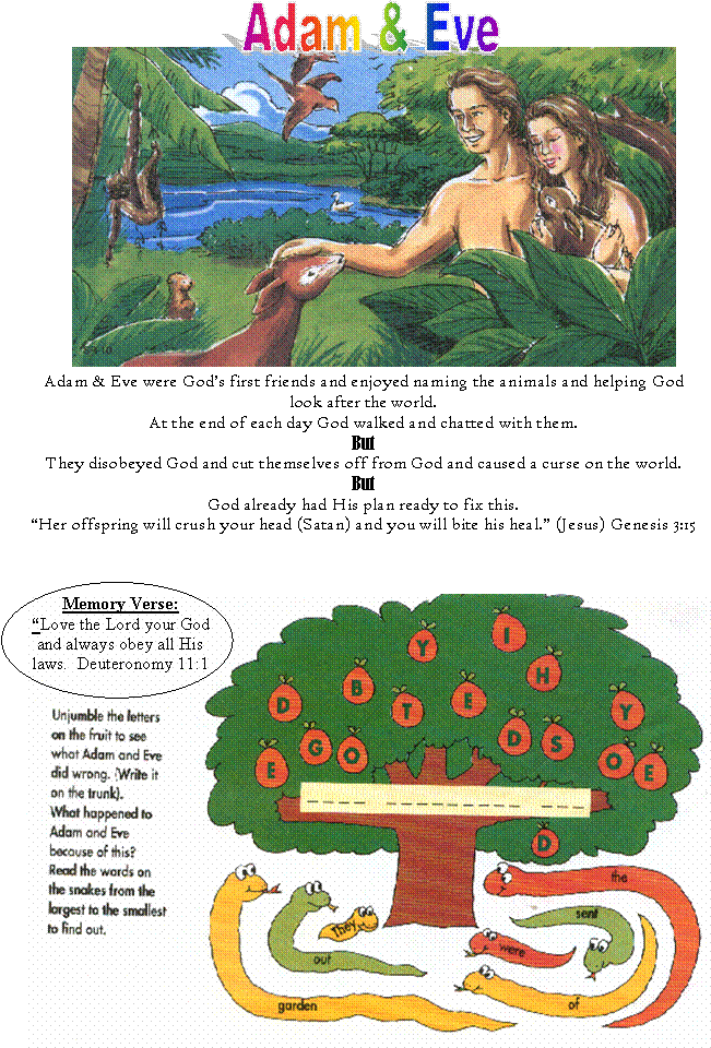 Sunday school with Angela: Year A. 1st Term. Lesson 1: Adam and Eve