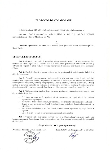 Asociaţia Fraţii Racoţeanu: Protocol de colaborare