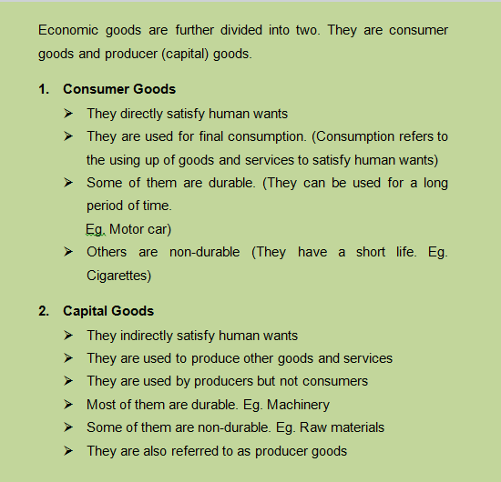 Some Basic Concepts: Classification of Goods