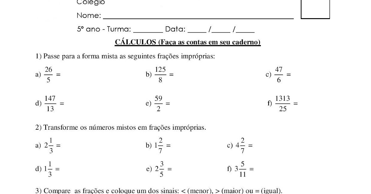Numeros Mistos Exercicios Resolvidos - FDPLEARN