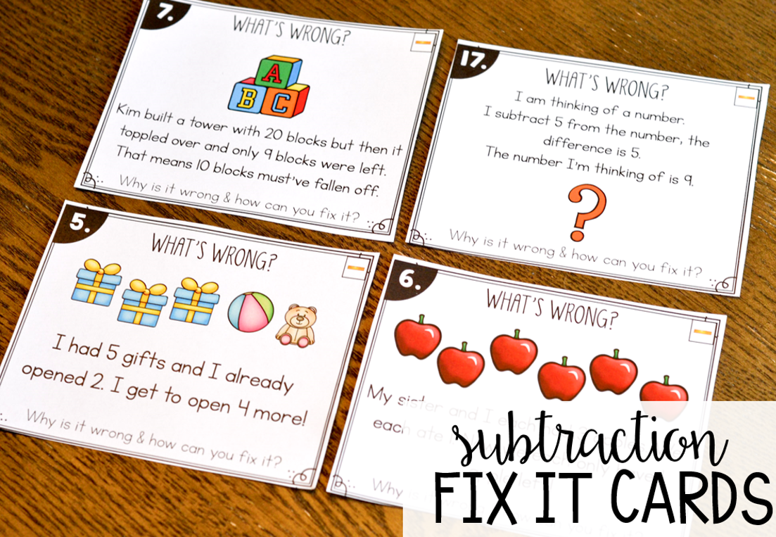 Higher Order Thinking Math in First Grade - Fix it Cards - Susan Jones