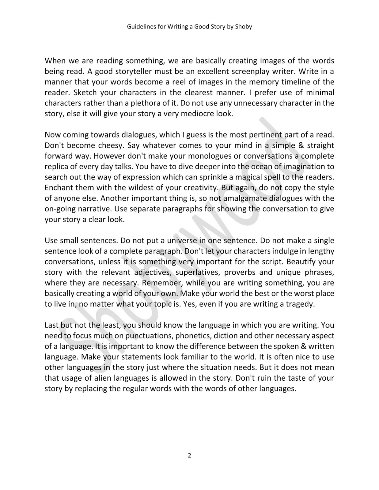 Shobywood: How To Write A Good Story- Article by Shoby