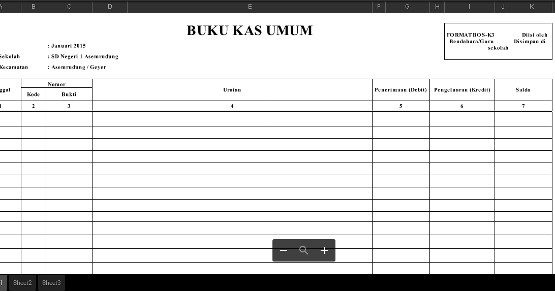 Contoh Buku Kas Umum Excel (Formulir BOS-K3) 2016 SD dan SMP - Belajar ...