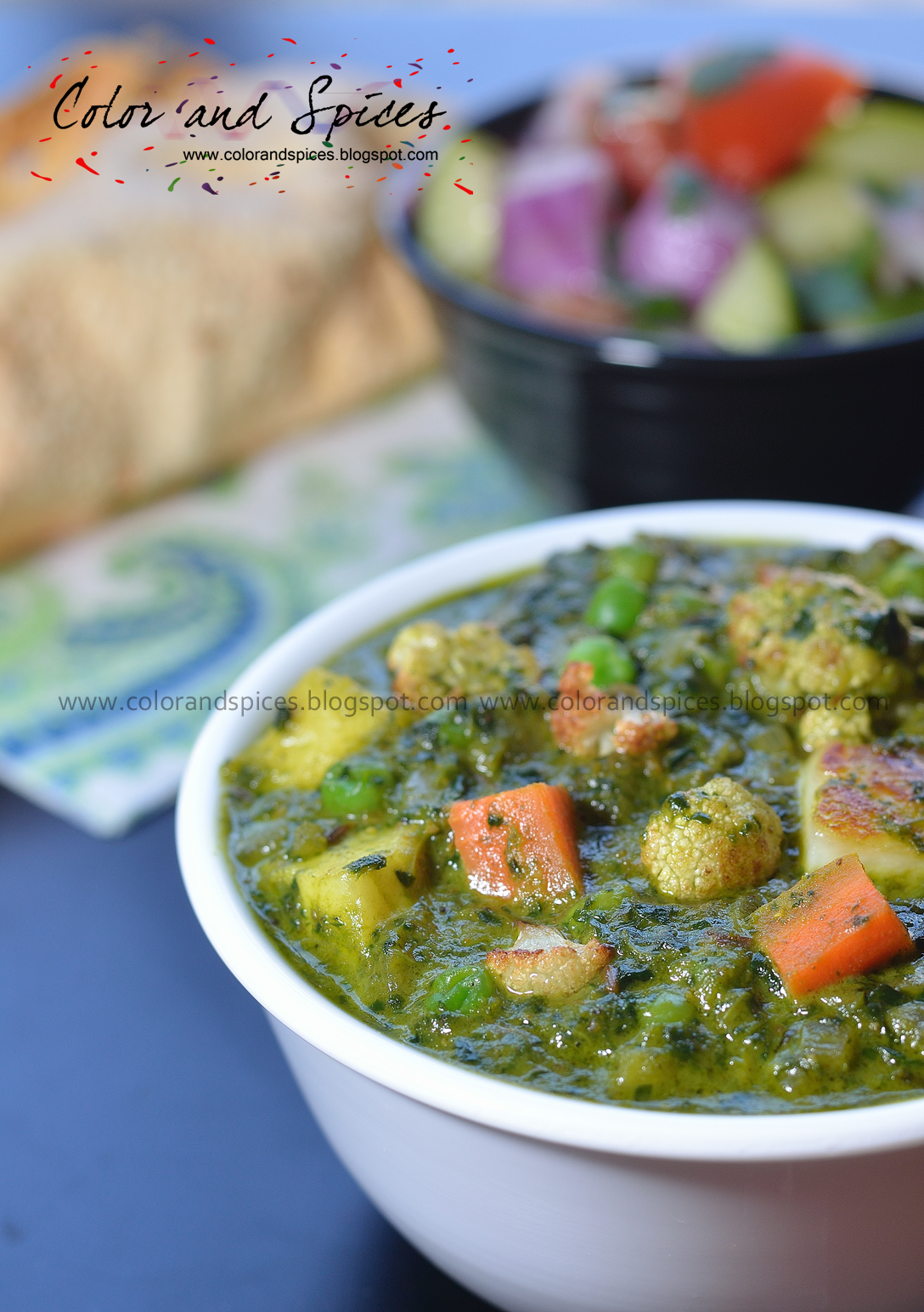 Color and Spices: Veg-saagwala...assorted veggies in spinach gravy