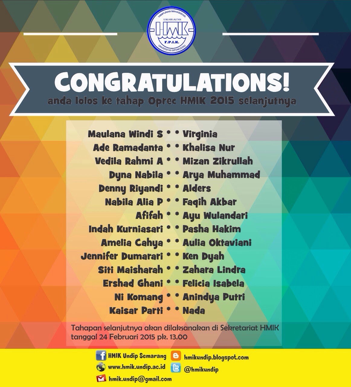 HMIK UNDIP: Pengumuman Tahap Oprec HMIK Periode 2015/2016