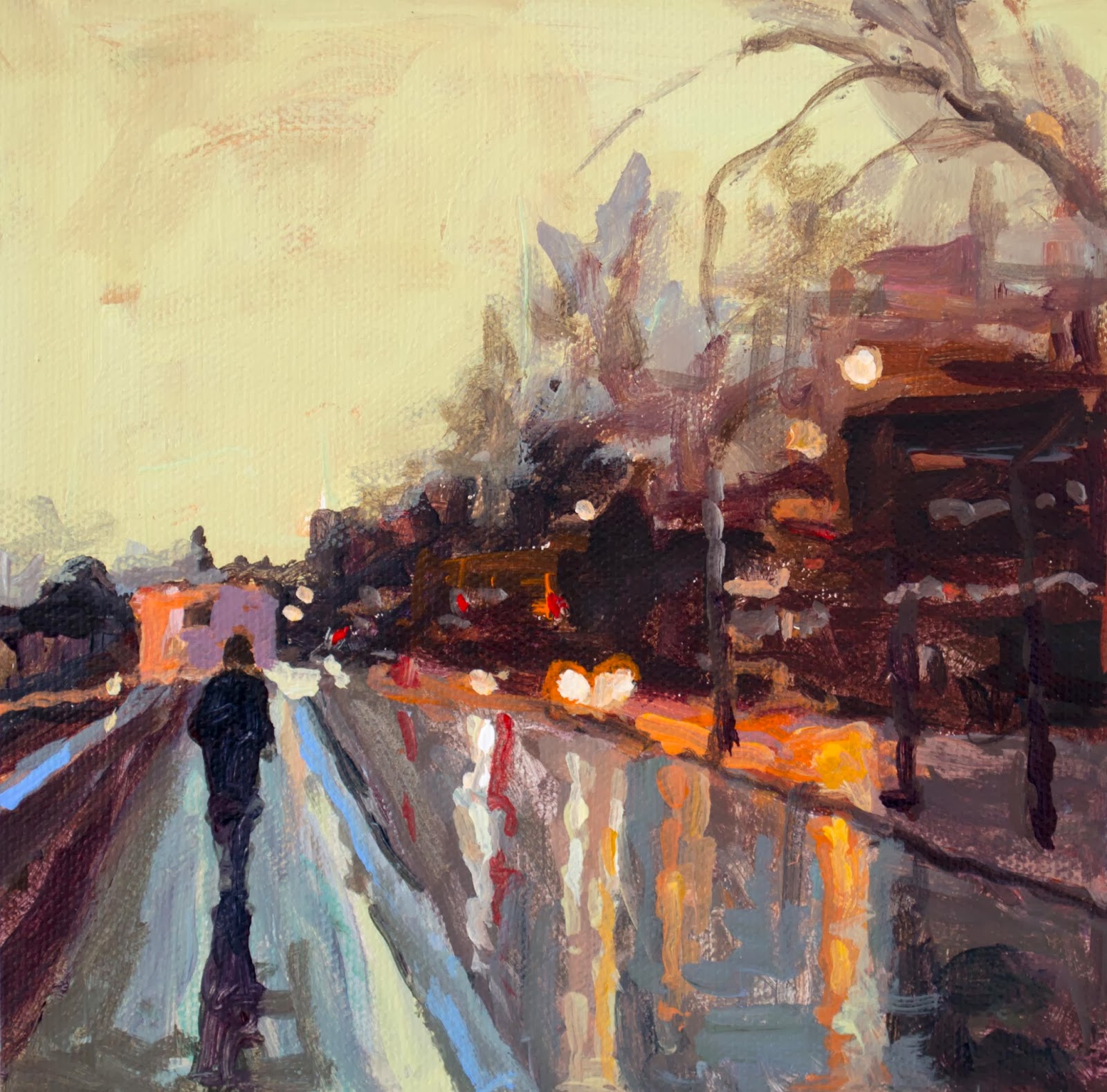 John K. Harrell Fine Art : Urban Moody 6 x 6 Acrylic Urban Landscape by ...