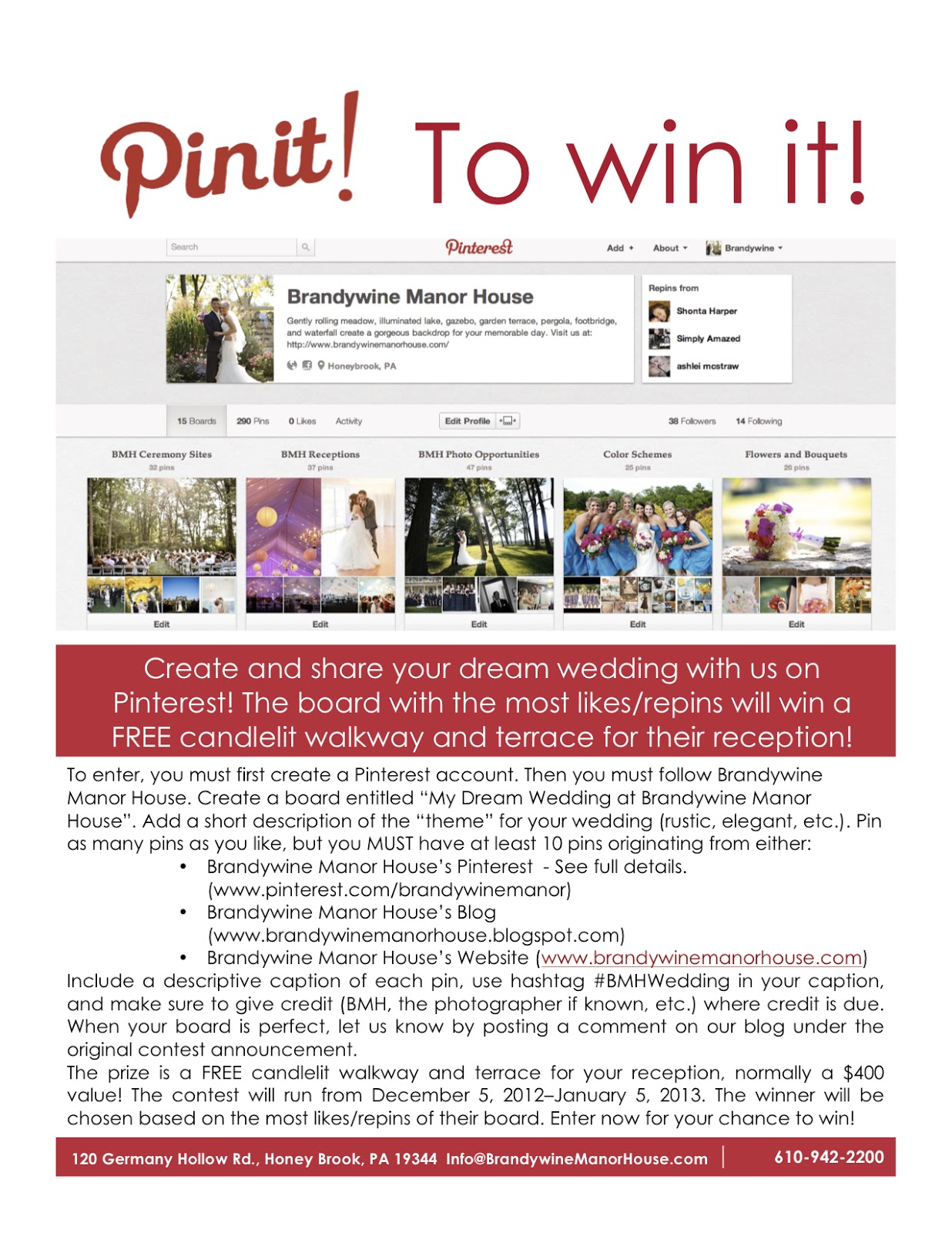 Brandywine Manor House: Our Very First Pinterest Contest!