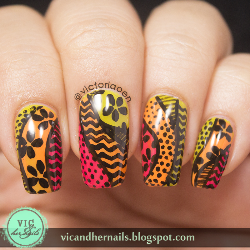 Vic and Her Nails: Digital Dozen Does Neon - Day 3: Random Patterns