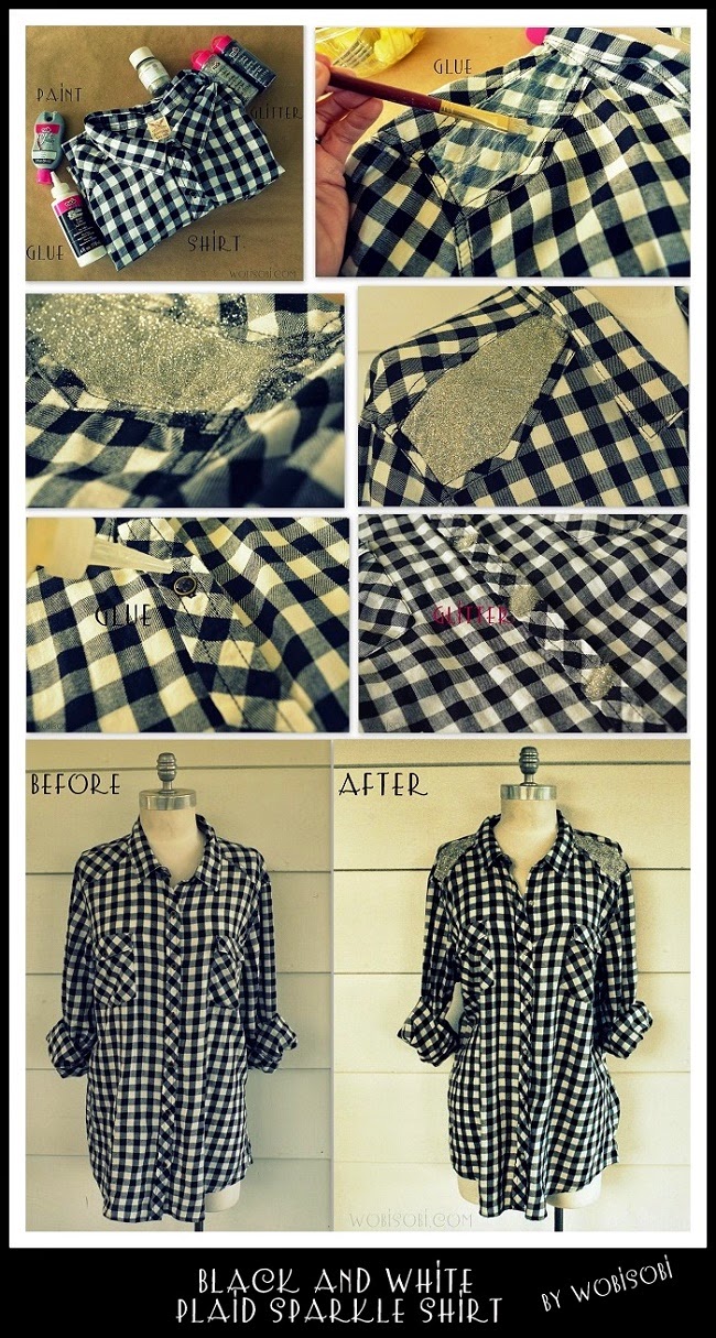 WobiSobi Black And White Plaid Sparkle Shirt DIY wobisobi-black-and-white-plaid-sparkle-shirt-diy