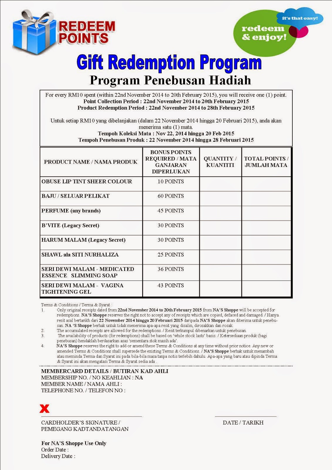 NA'S Shoppe: GIFT REDEMPTION PROGRAM (PROGRAM PENEBUSAN HADIAH)
