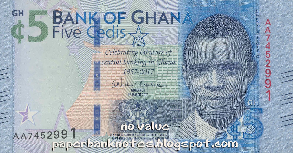 africa: Ghana - 5 Cedis Central Bank 60th Anniversary Commemorative
