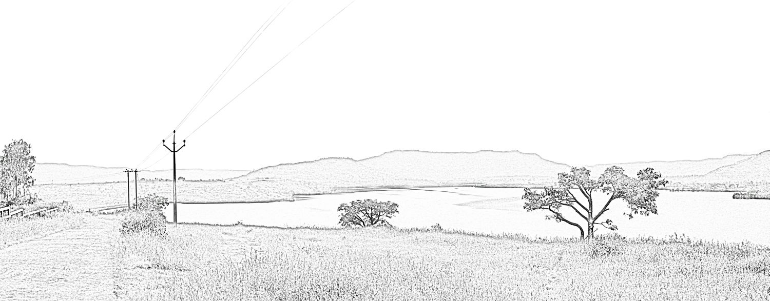 Stock Pictures: Sketches of hills, a lake and trees