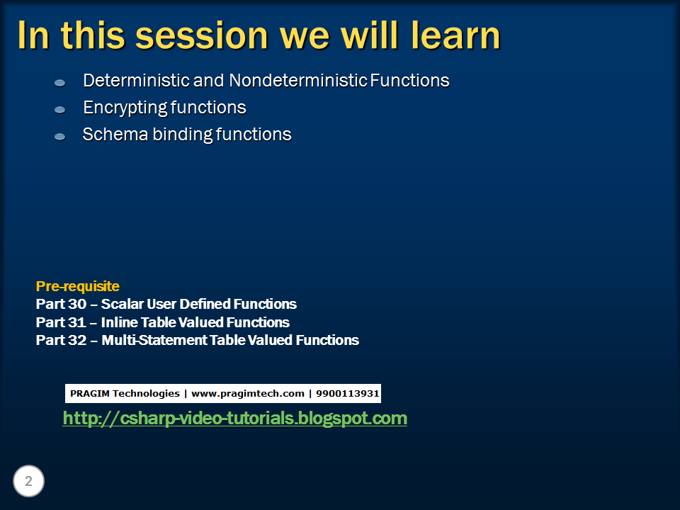 Sql server, .net and c# video tutorial: Part 33 – Functions – Important ...