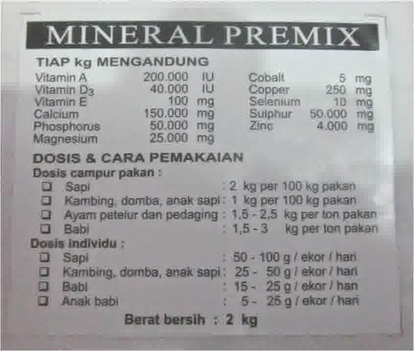 MINERAL PREMIX Mineral & vitamin feed supplement untuk ternak - OBAT ...