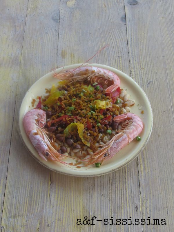 acqua e farina-sississima: gamberi e fagioli con bottarga