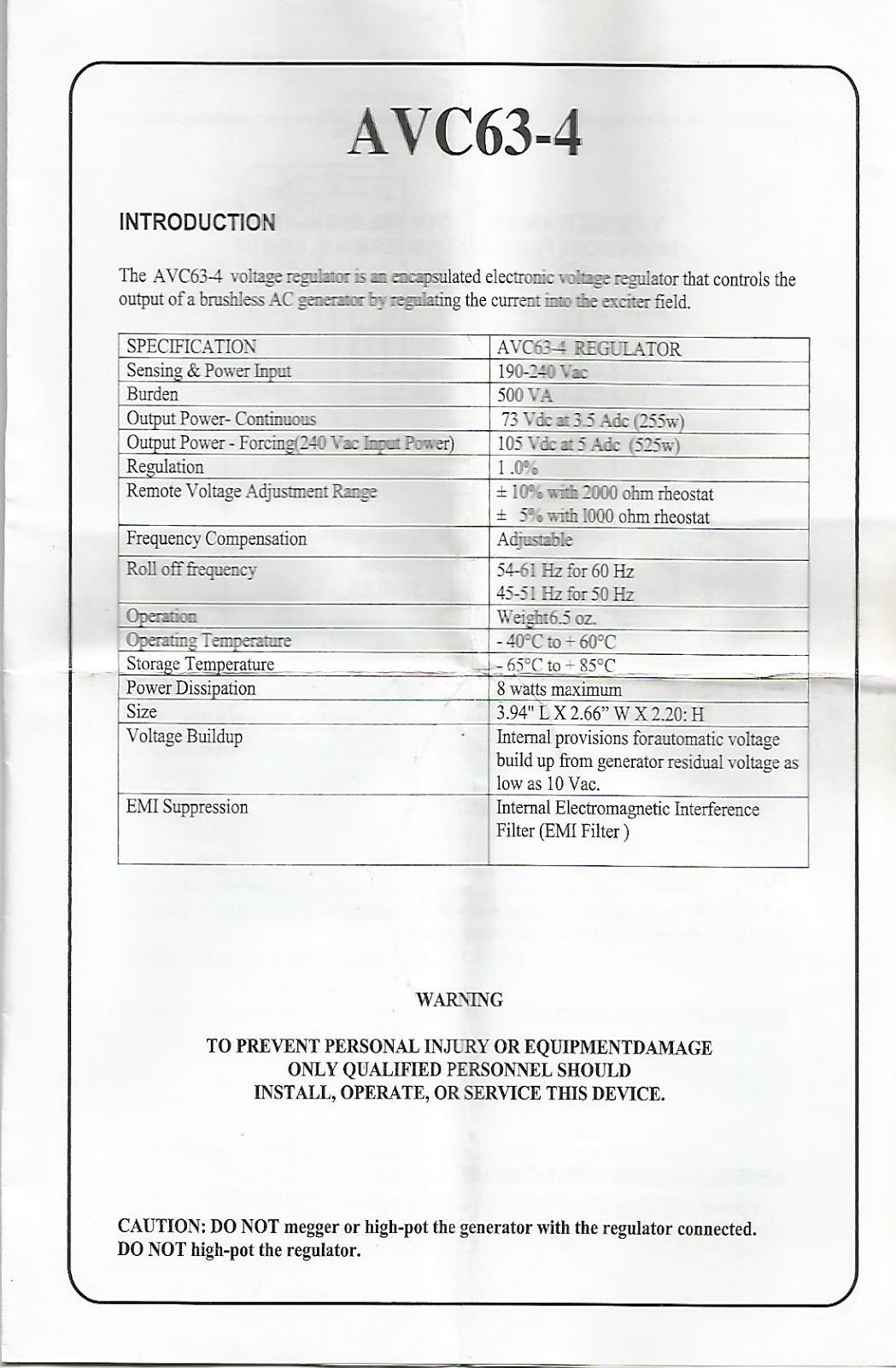 Regulador Automático de Voltaje (AVR) Modelo: AVC63-4 ~ GLOPMAR