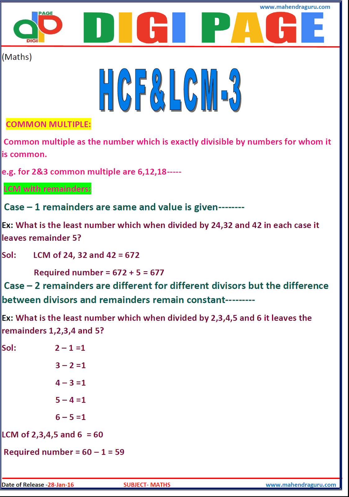 Digi Page - Maths - 28.01.2016