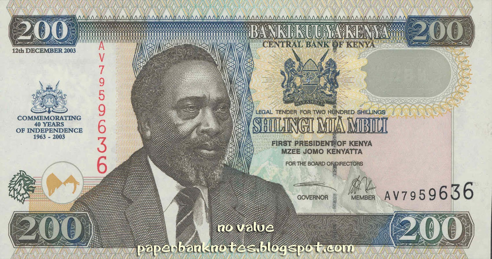 commemorative: Kenya - 200 Shillings 2003 Independence Commemorative