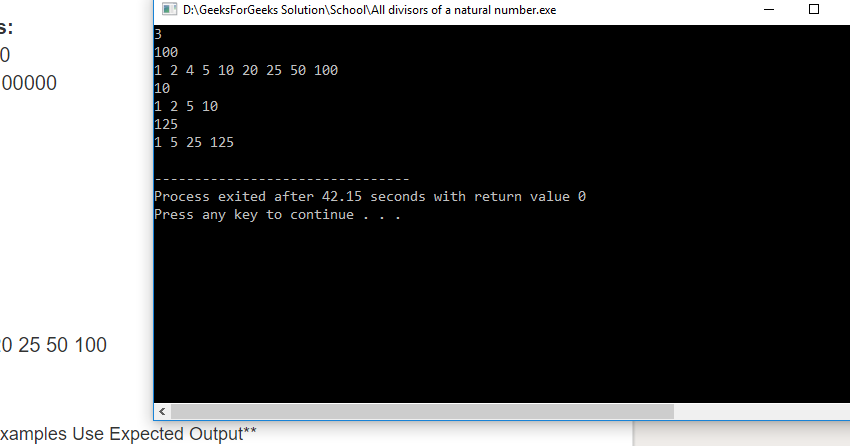Geeksforgeeks Solution For All Divisors Of A Natural Number 