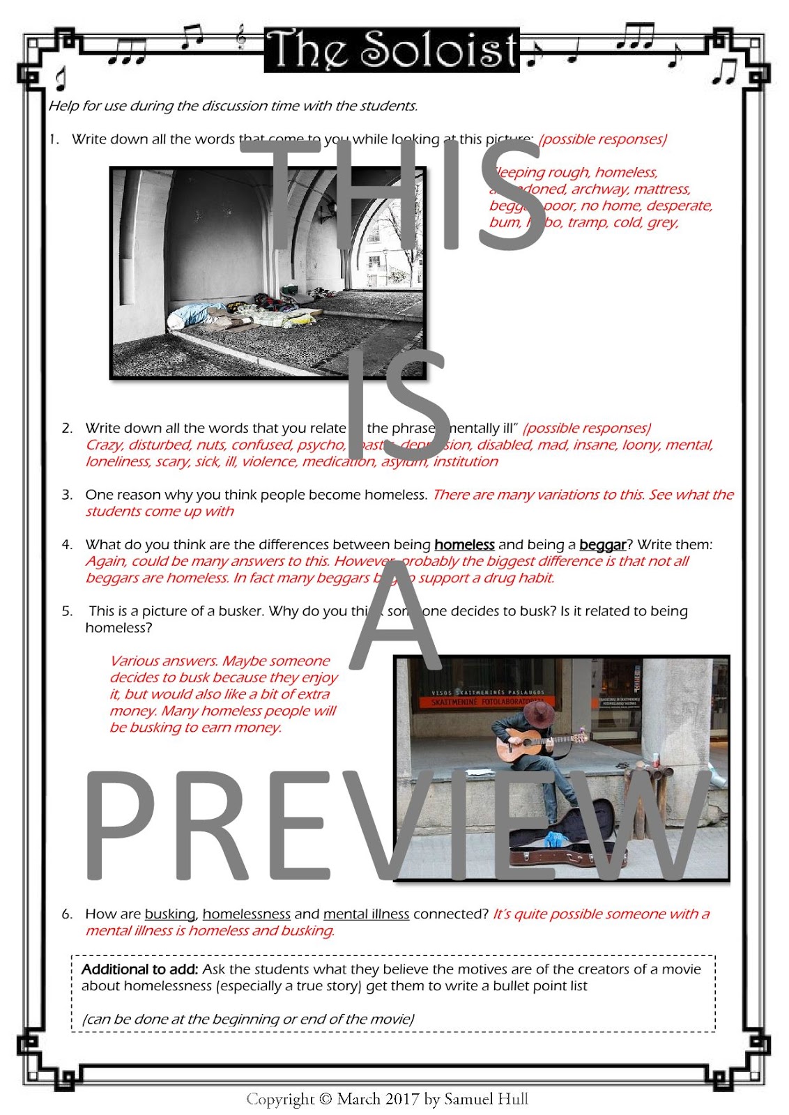 FREE: The Soloist Movie Guide + Activities - Answer Key Included ...