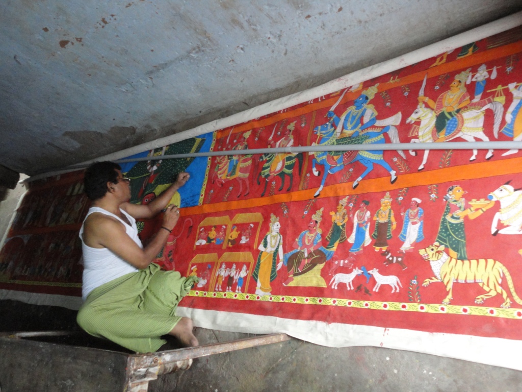 Cheriyal Scroll Paintings by Vaikuntam nakash: cherial sawdust masks