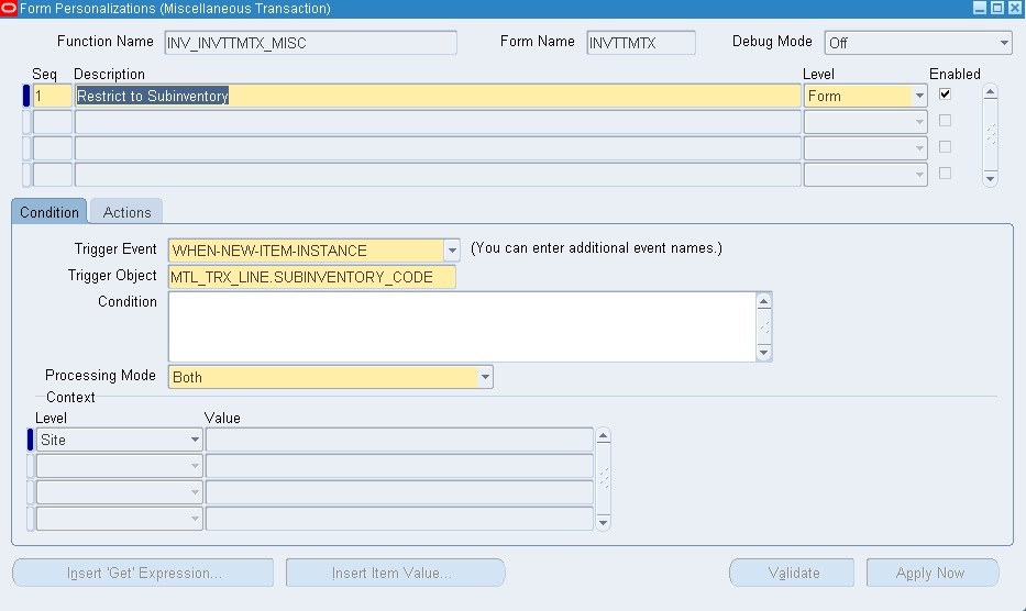 Form Personalization: How to Restrict Item to a particular Subinventory ...