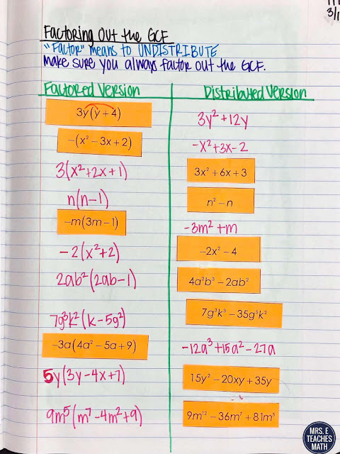 Beginning Factoring INB Pages | Mrs. E Teaches Math