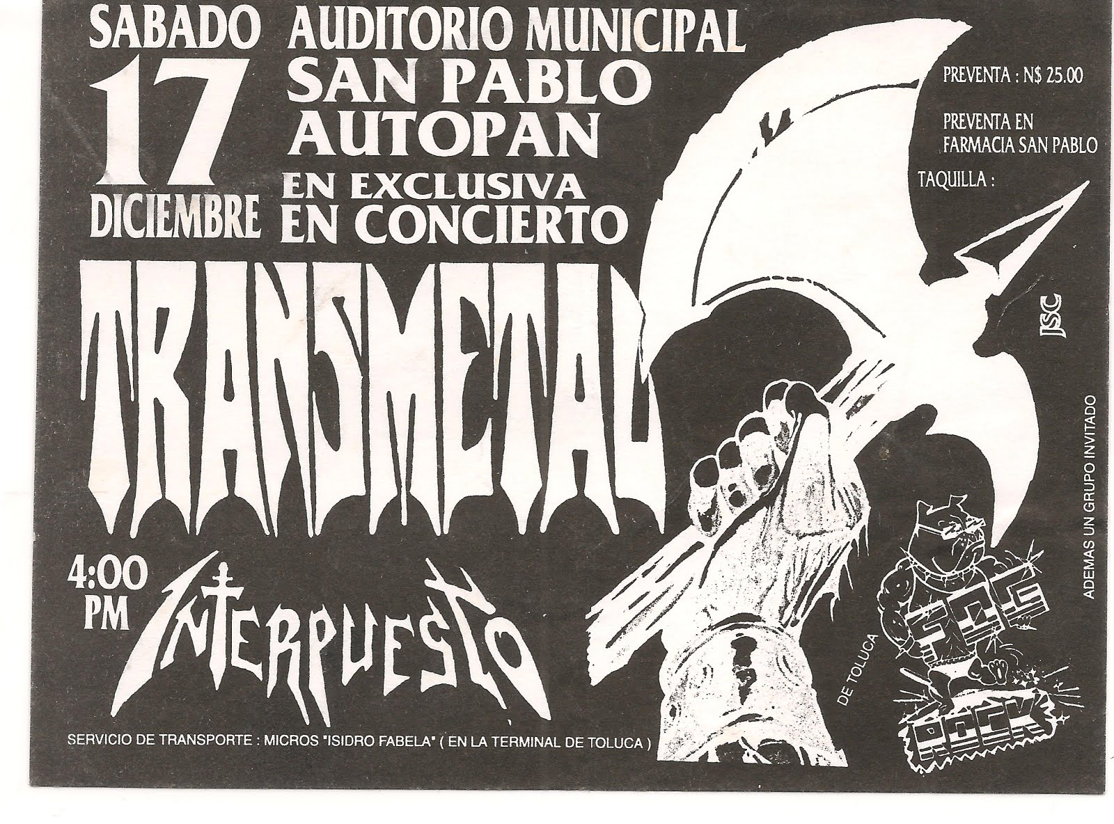PROPAGANDAS conciertos en mexico: TRANSMETAL 17 diciembre 1994