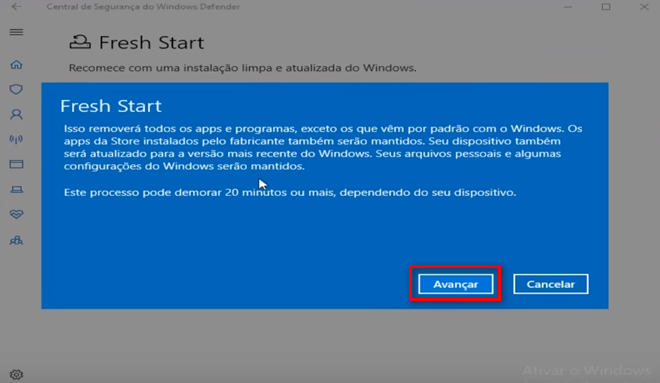 Windows 10 Fresh Start-Reinstalação Limpa Sem Perda de Dados Pessoais