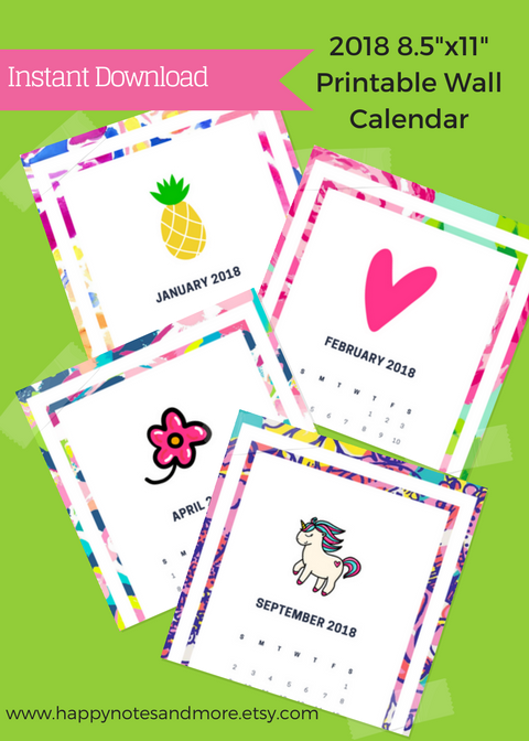 HappyNotes and more...preppy talk: Cute 2018 Printable Wall and Desk ...