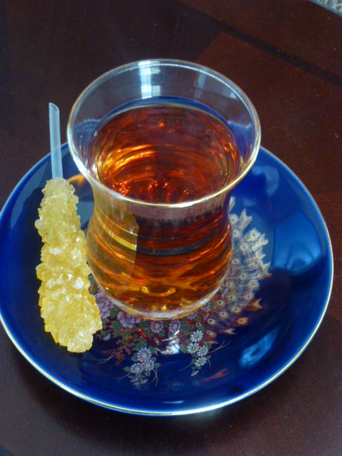 Traditional tea on tray in Iran, served with a special Iranian cookie ...