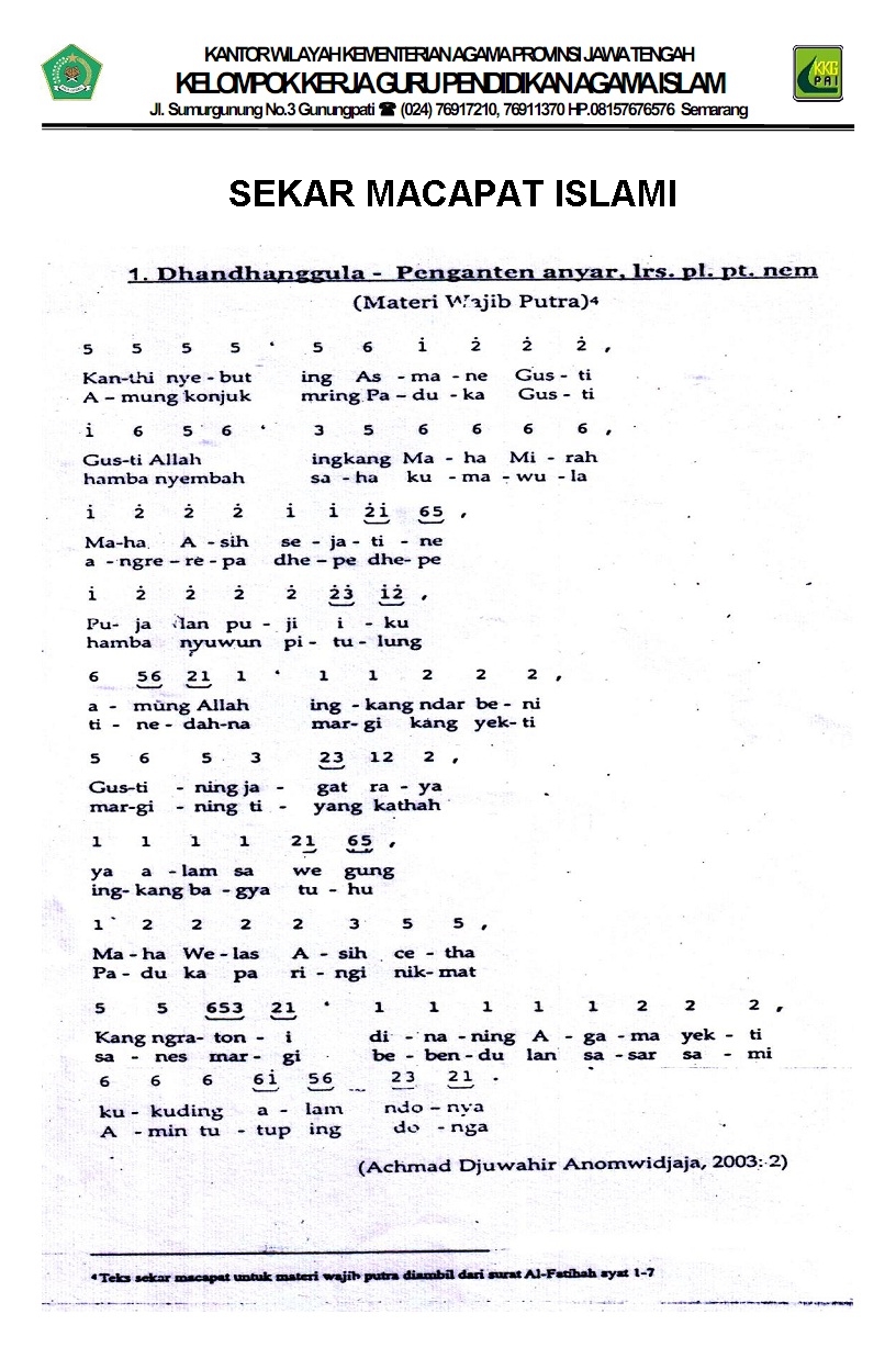 KKG PAI KECAMATAN PAGUYANGAN : SEKAR MACAPAT ISLAMI