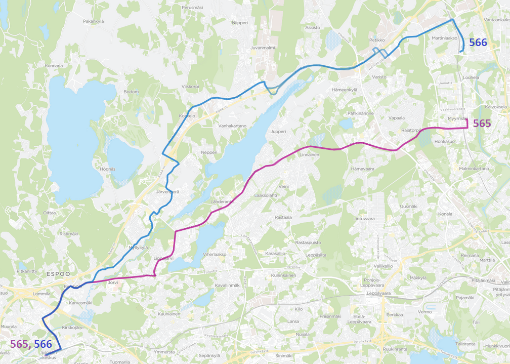 Hämeenlinnanväylän ja Vihdintien linjastosuunnitelma: Linjastoluonnos