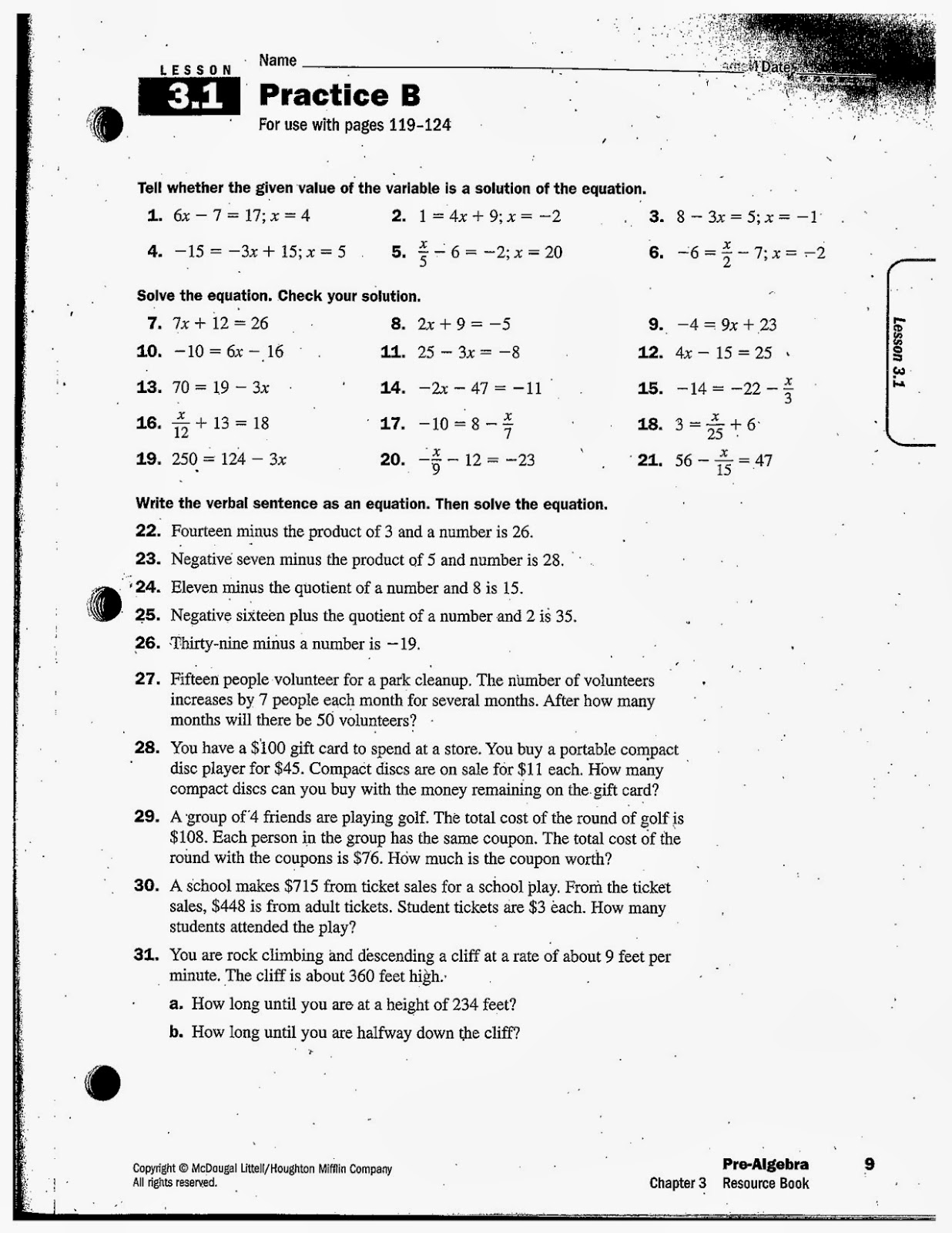 Heidemann 8th Grade Math: Pre Algebra Wednesday, 10/16/2013