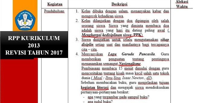 Download Contoh RPP Kurikulum 2013 Format Terbaru Tahun Ajar 2017/2018 ...