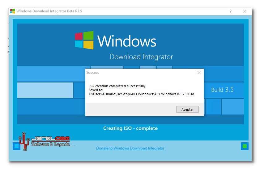 6.- Ya concluido el proceso de creación de la ISO, aceptamos y cerramos ...