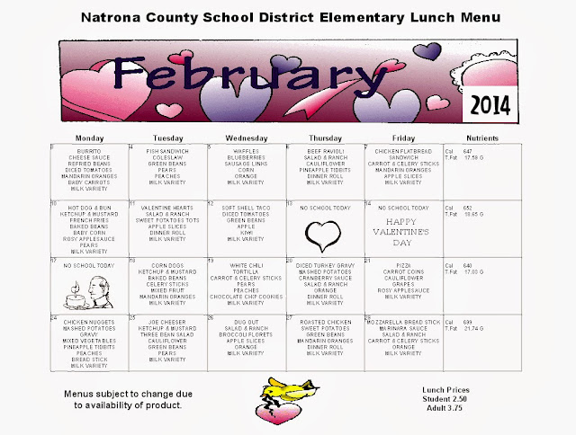 Bar Nunn Elementary School: February Lunch Menu