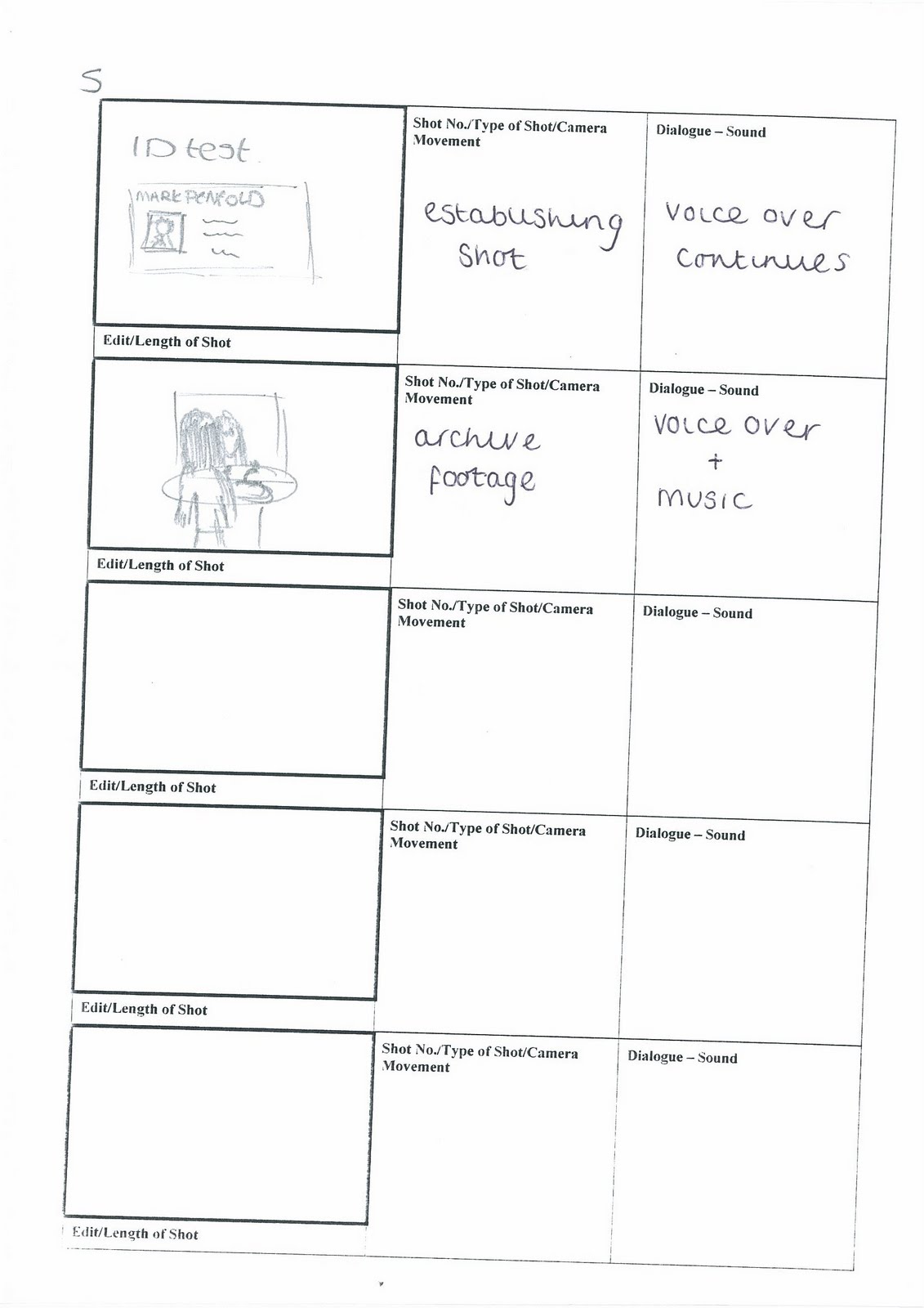 A2 Media Studies Coursework: Storyboard