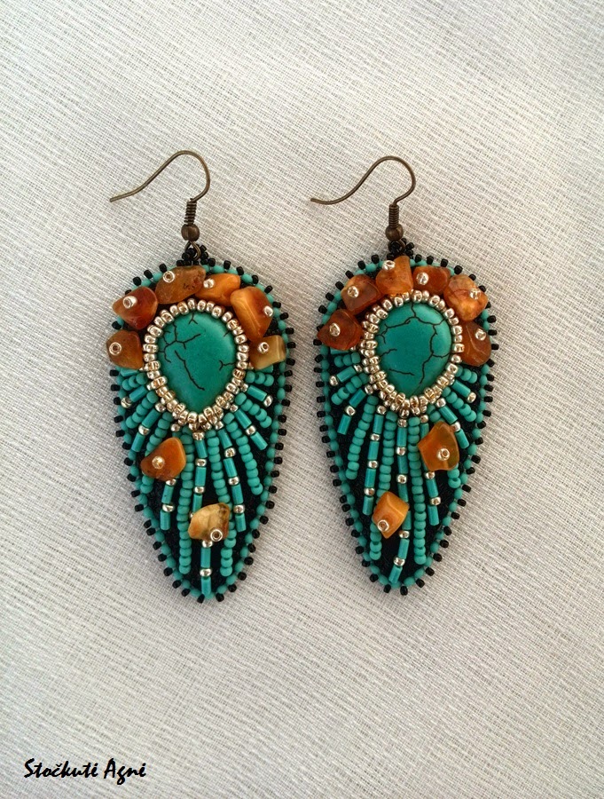 Stockute Designs: Bead embroidered earrings "Egyptian Sun"