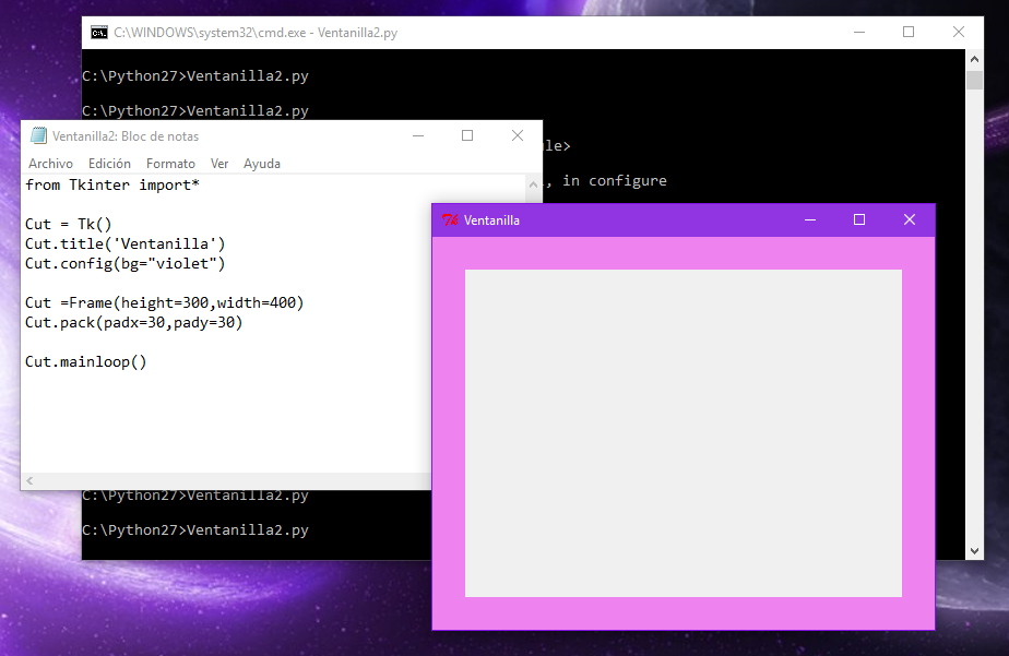 Ejemplos de Python con la librería Tkinter usando Bloc de Notas