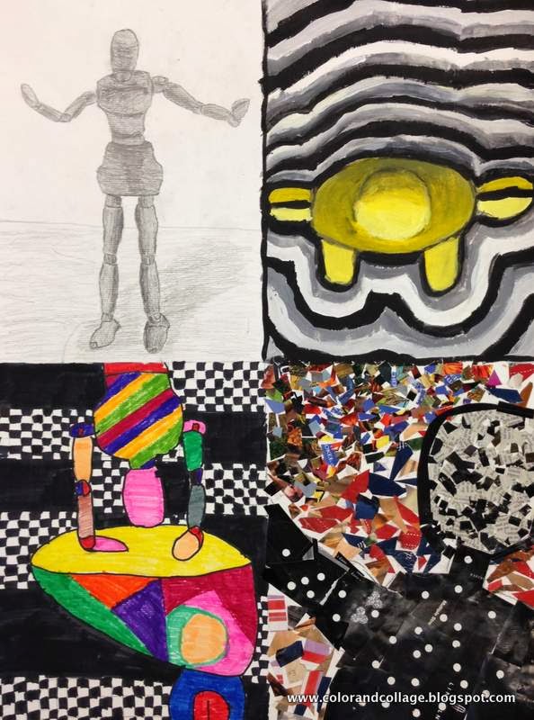 Color, collage, and much more: 4 part still life project - middle school