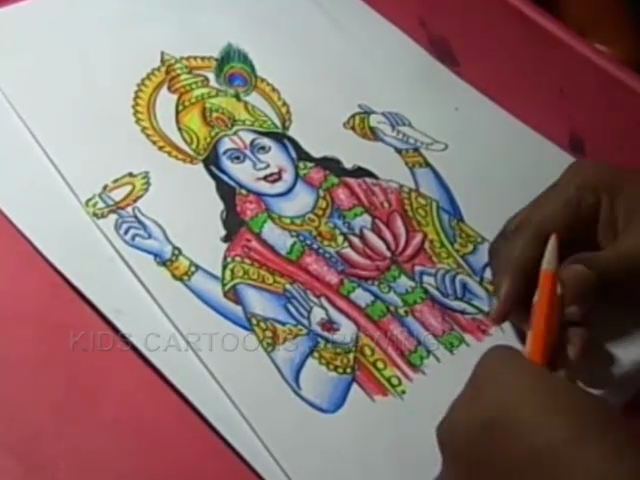 KIDS CARTOON DRAWINGS: How to Draw Lord Vishnu Color Drawing
