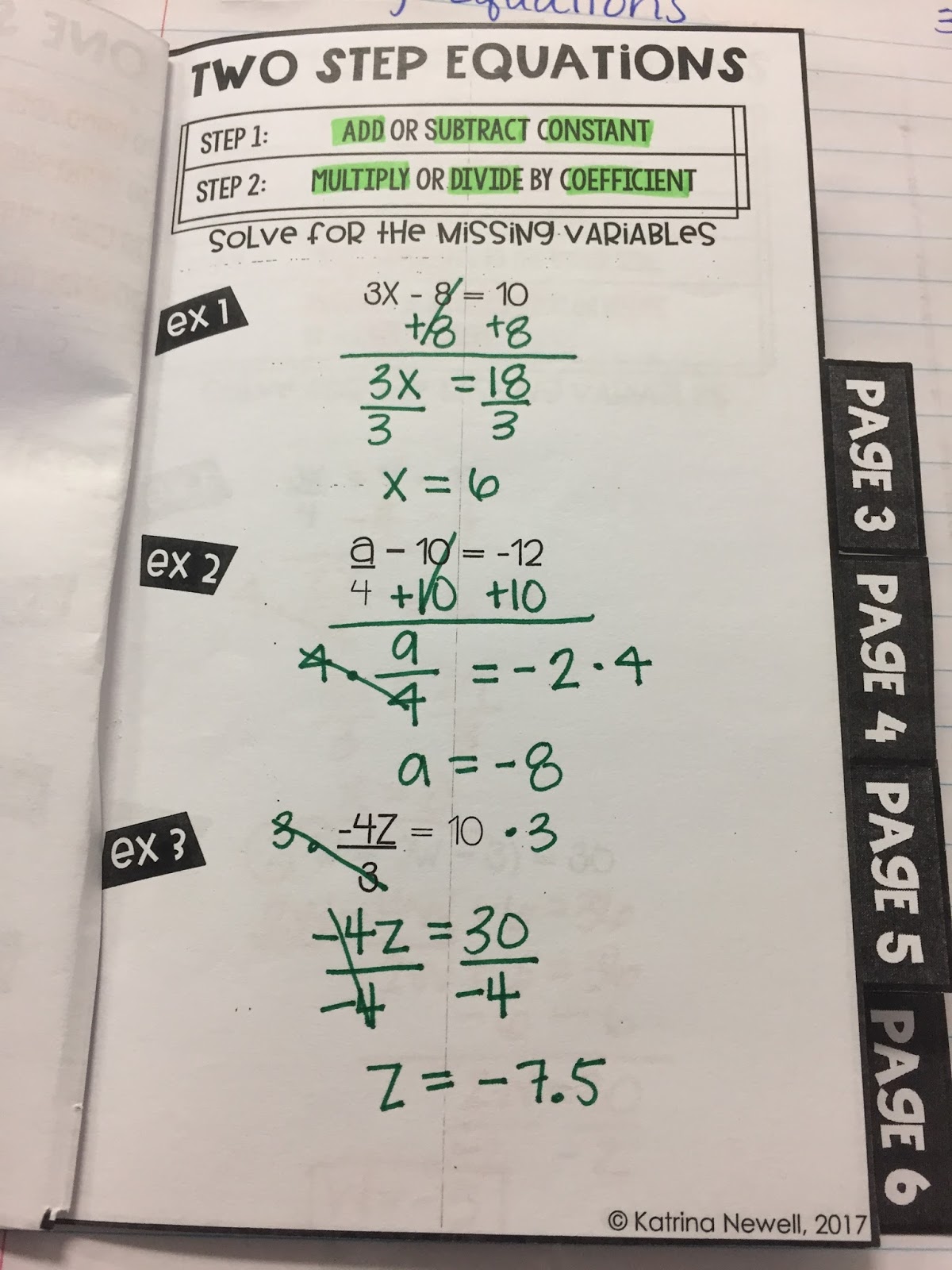 Multi Step Equations INB | Mrs. Newell's Math
