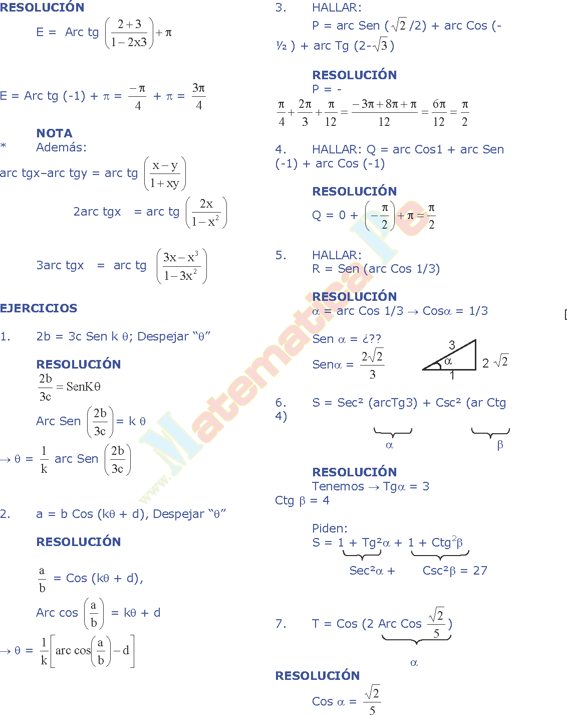 FUNCIONES TRIGONOMETRICAS INVERSAS EJEMPLOS Y EJERCICIOS RESUELTOS